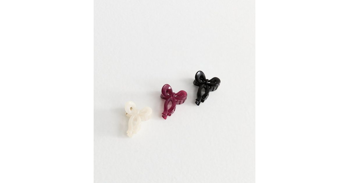 Pack of 3 Multicolour Mini Bow Claw Clips | New Look