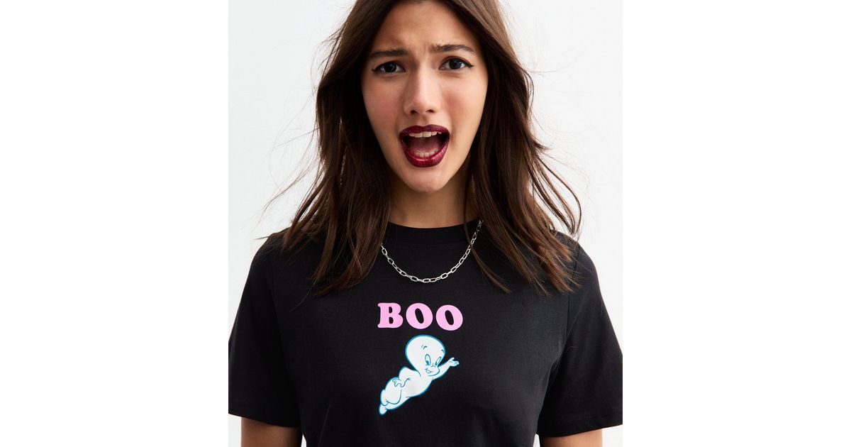 Black Halloween Casper Ghost Print Jersey T-Shirt | New Look