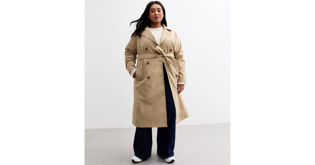 Curves Stone Belted Mac | New Look