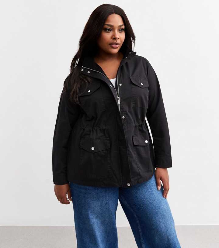 Curves Black Four Pocket Shacket | New Look