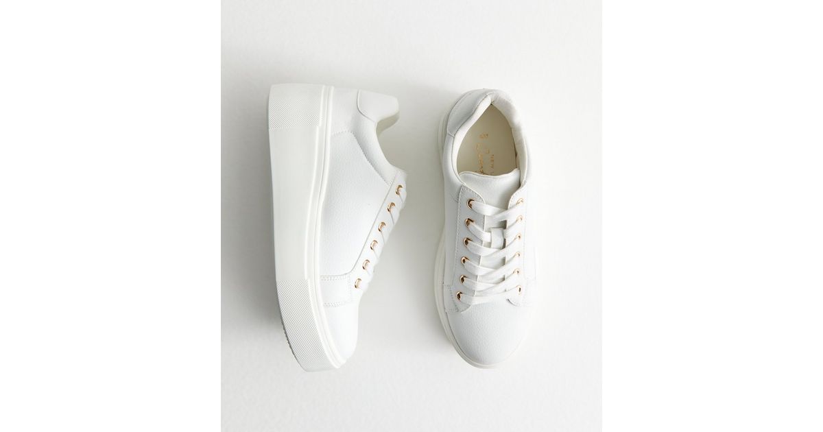 White Faux Leather Wedge Trainers | New Look