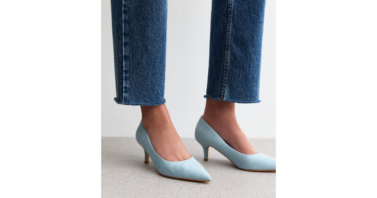 Blue Faux Suede Kitten Heel Court Shoes | New Look