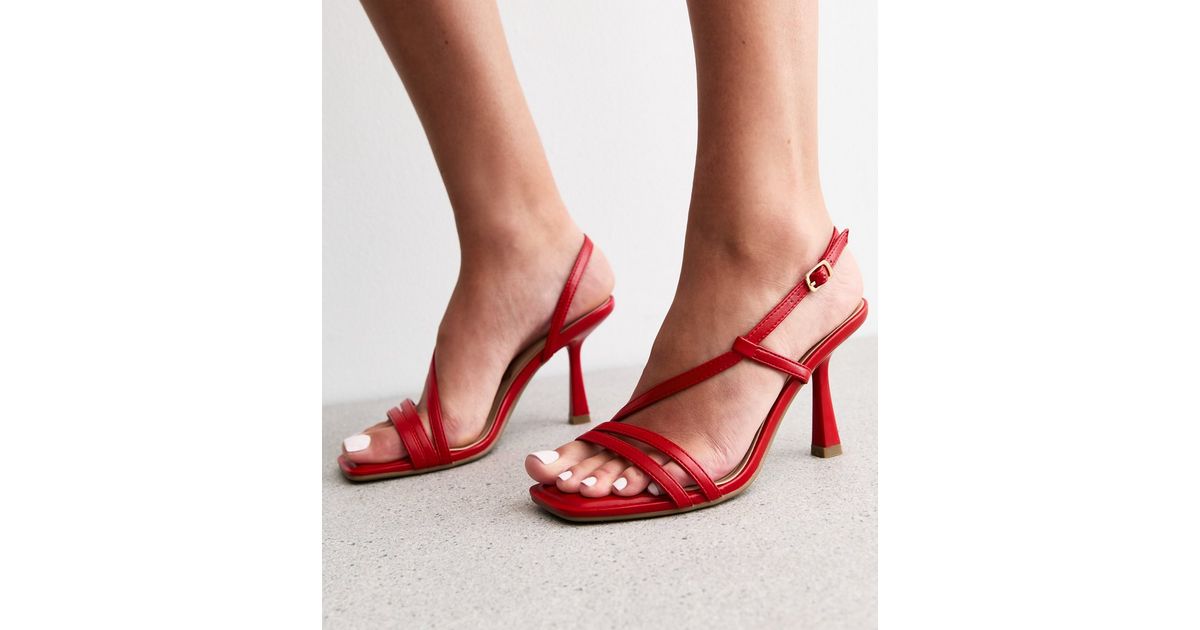 Wide Fit Red Faux Leather Multi Strap Sandals | New Look