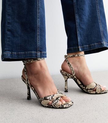 Off White Snake Effect Faux Leather Sandals | New Look