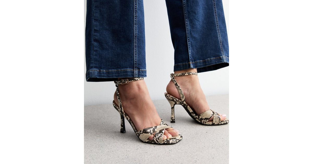 Off White Snake Effect Faux Leather Sandals | New Look