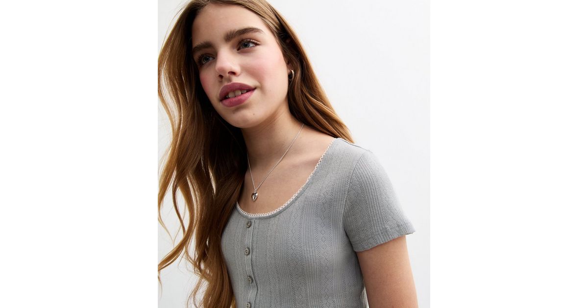 Girls Grey Pointelle Cropped Top | New Look