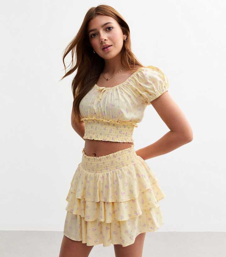 Girls Light Yellow Ditsy Print Rara Skort | New Look