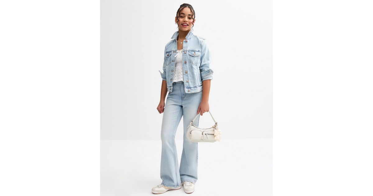 Girls Light Blue Bleach Flared Leg Jeans | New Look