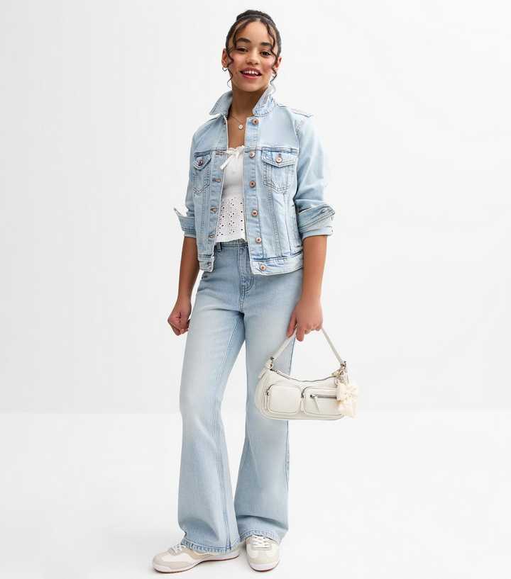 Girls Light Blue Bleach Flared Leg Jeans | New Look