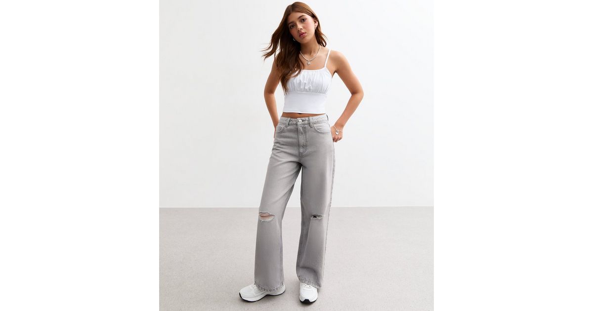 Girls Grey Wide Leg Jeans | New Look