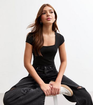 Girls Black Square Neck Top | New Look