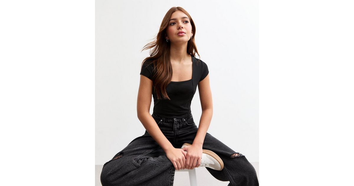 Girls Black Square Neck Top | New Look