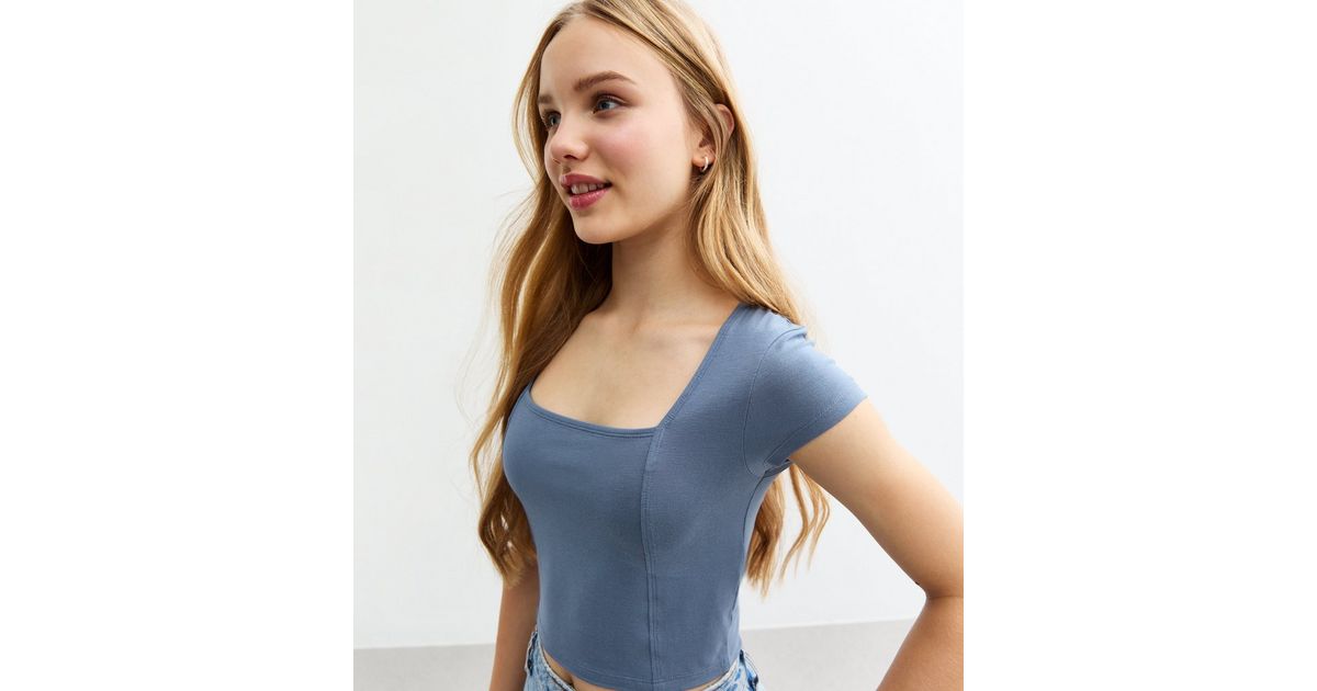Girls Blue Square Neck Top | New Look
