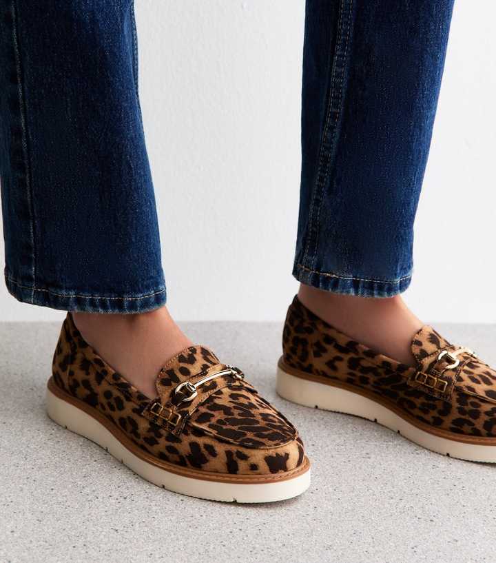 Wide Fit Brown Leopard Print Loafers | New Look
