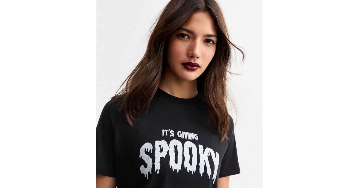 Black Halloween It's Giving Spooky Slogan Jersey T-Shirt | New Look