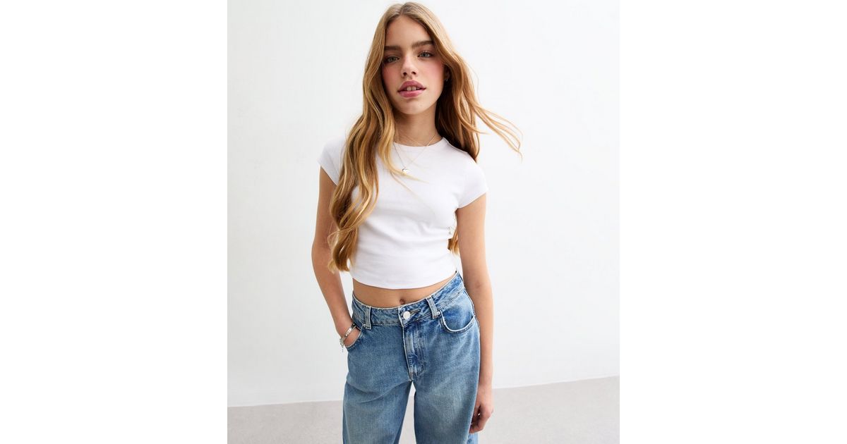 Girls White Cap Sleeve Baby Tee Top | New Look