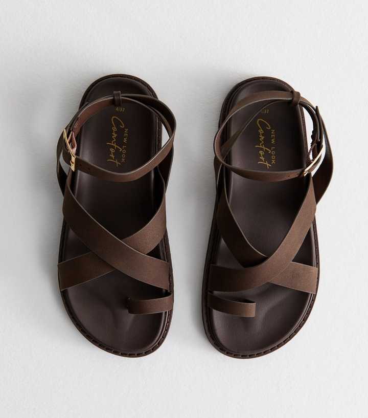 Brown Faux Leather Crossover Strap Sandals | New Look