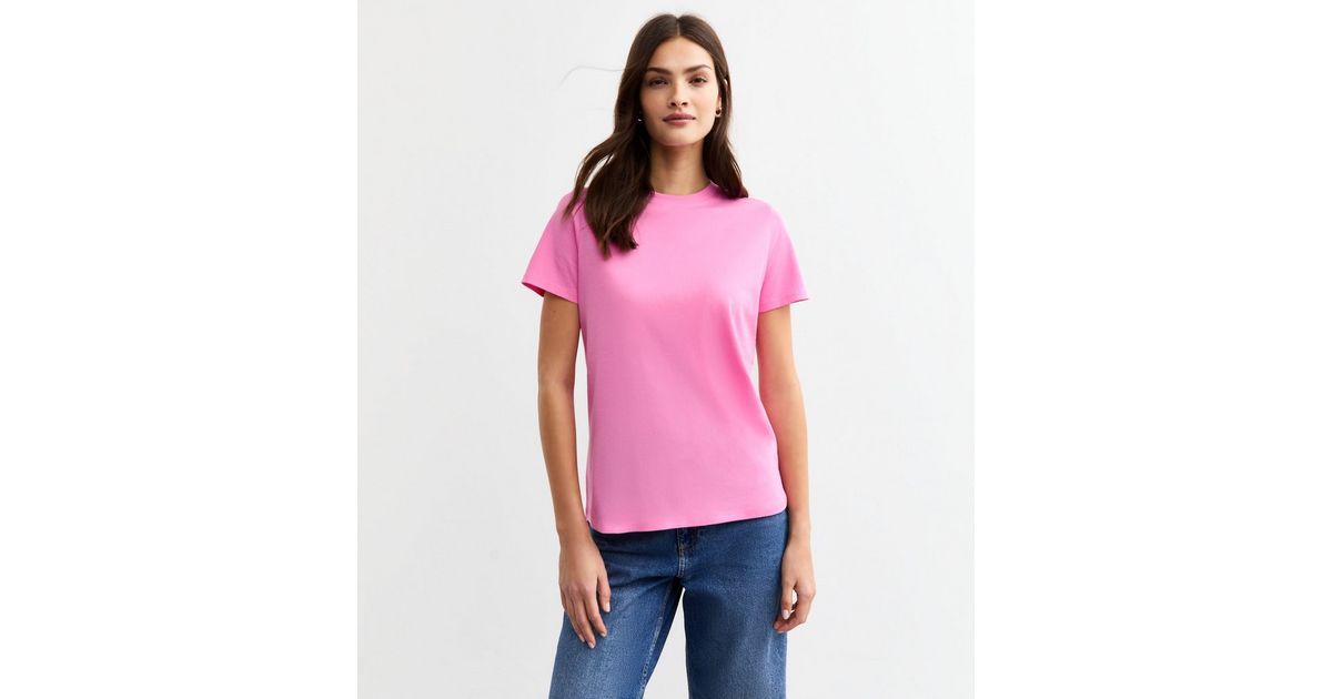Bright Pink Short Sleeve Crew Neck T-Shirt | New Look