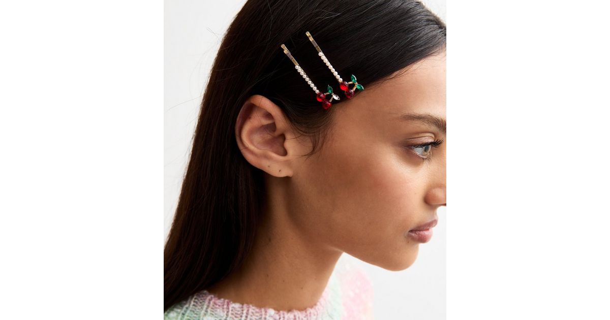 Pack Of 2 Gold Tone Cherry Hair Slides | New Look