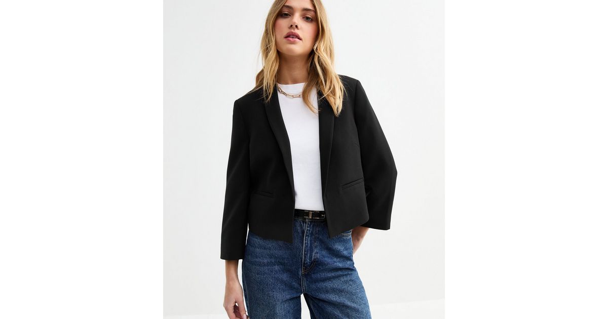 Black Cropped Blazer Jacket | New Look