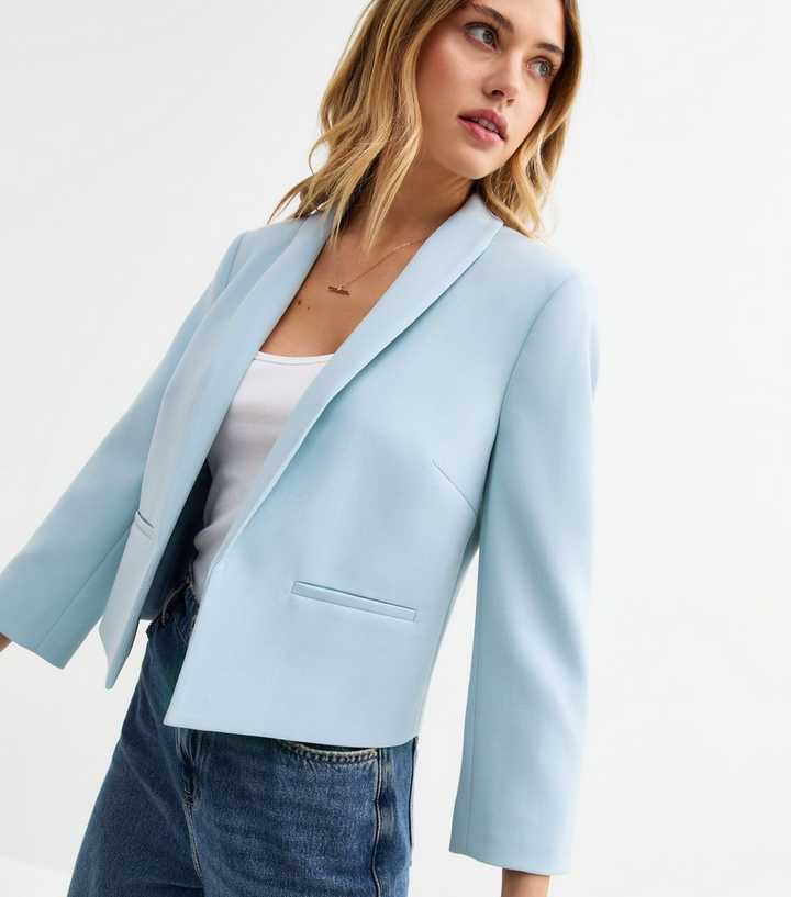 Light Blue Cropped Blazer Jacket | New Look