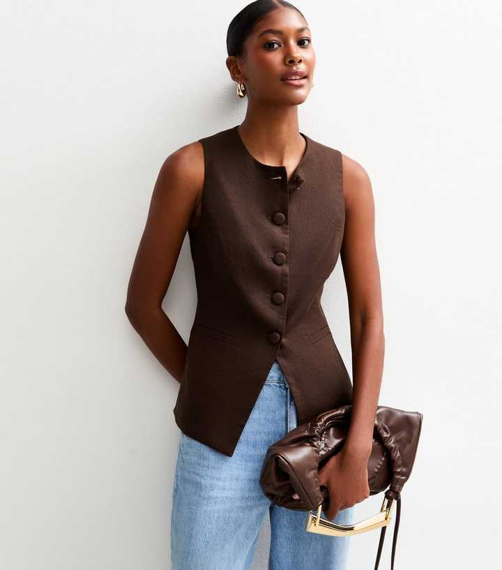 Brown Crew Neck Linen Blend Waistcoat | New Look