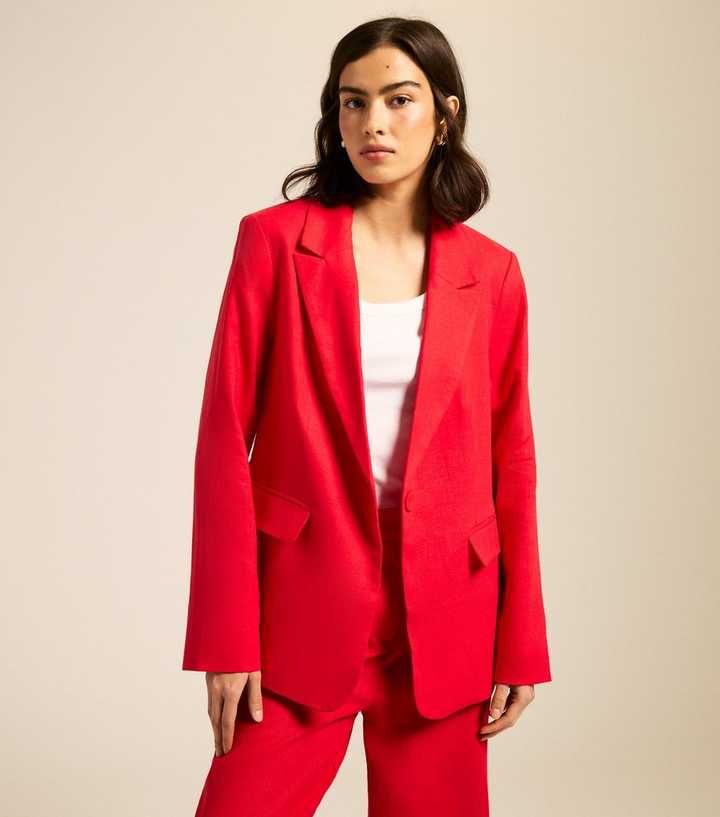 Red Linen Blend Blazer | New Look