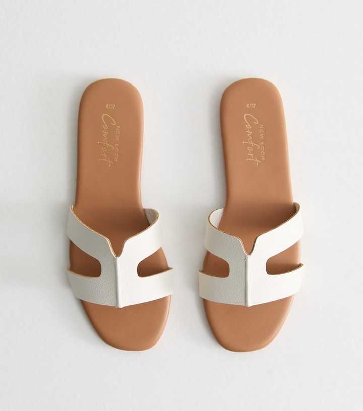 White Faux Leather Cut Out Strap Mules | New Look