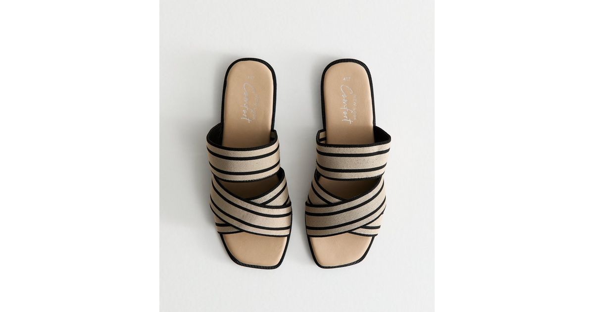 Off White Striped Crossover Strap Mules | New Look