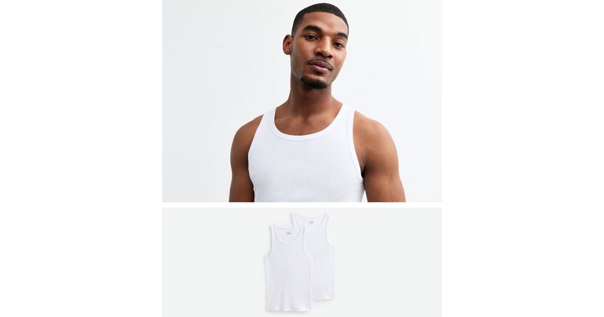 2 Pack White Muscle Fit Ribbed Vest | New Look