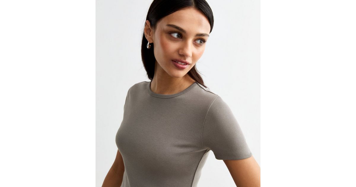 Grey Ribbed Crew Neck Baby Tee T-Shirt | New Look