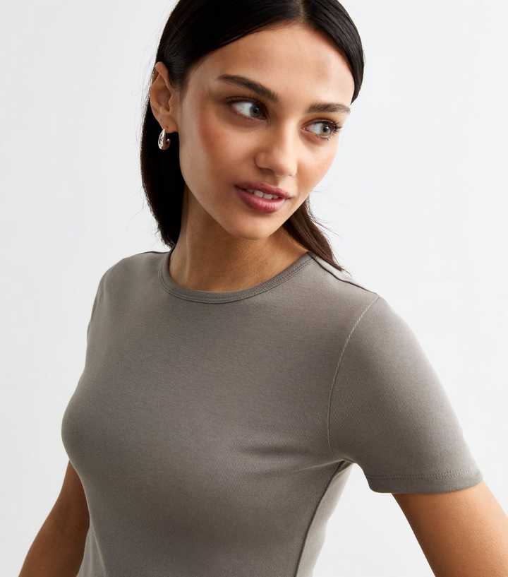 Grey Ribbed Crew Neck Baby Tee T-Shirt | New Look