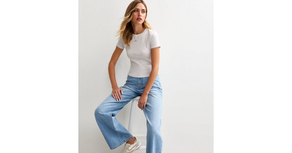 Grey Ribbed Crew Neck T-Shirt | New Look