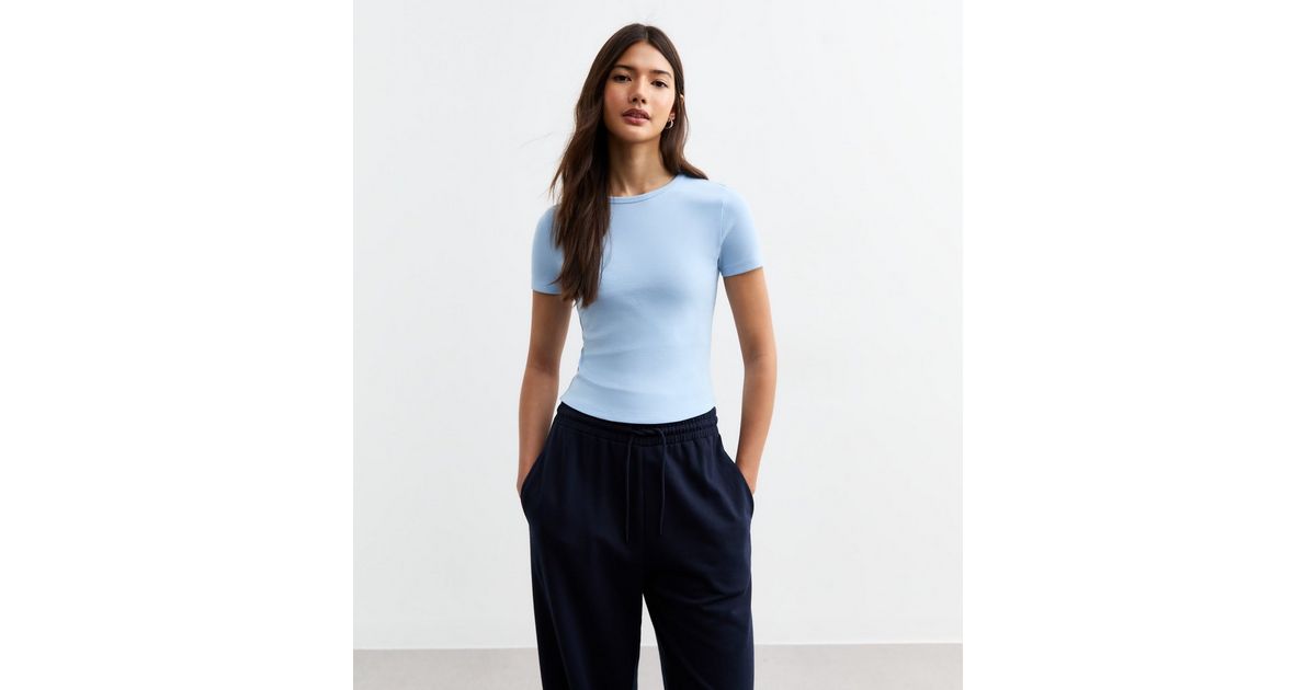 Blue Ribbed Crew Neck Baby Tee T-Shirt | New Look