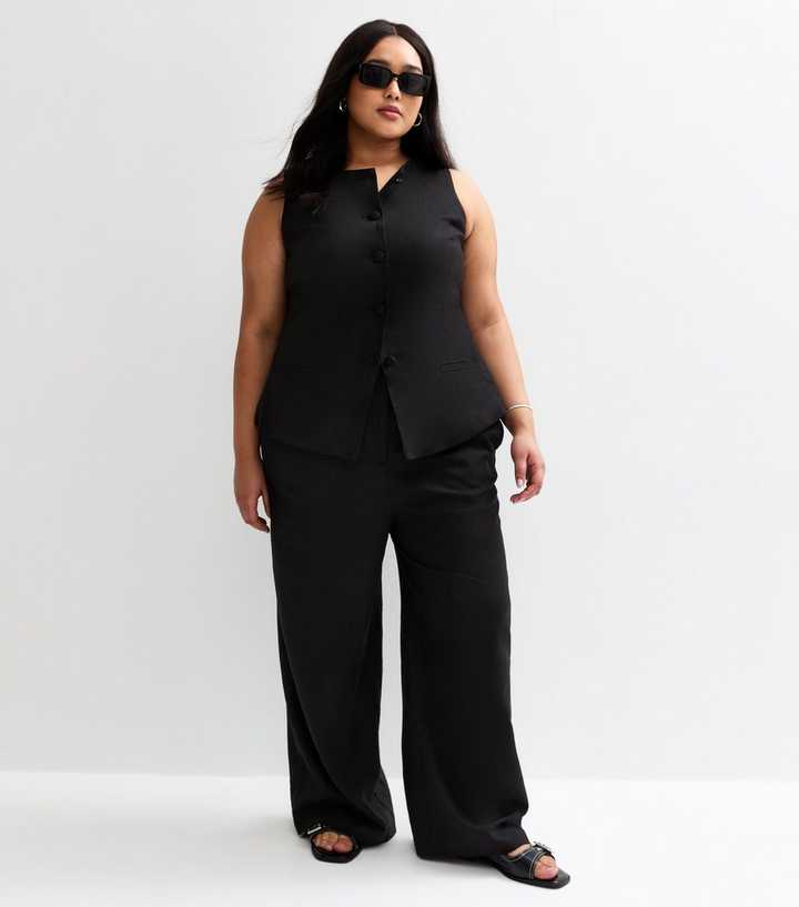 Curves Black Linen Blend Wide Leg Trousers | New Look