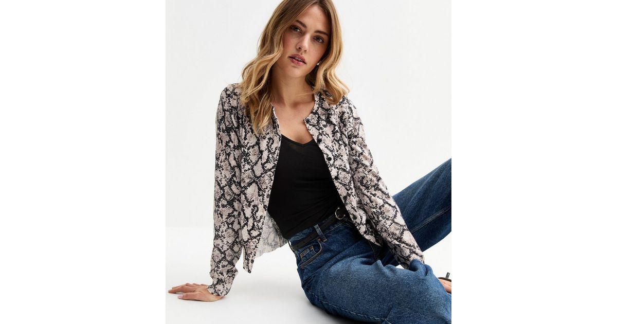 Off White Snake Print Crew Neck Cardigan | New Look