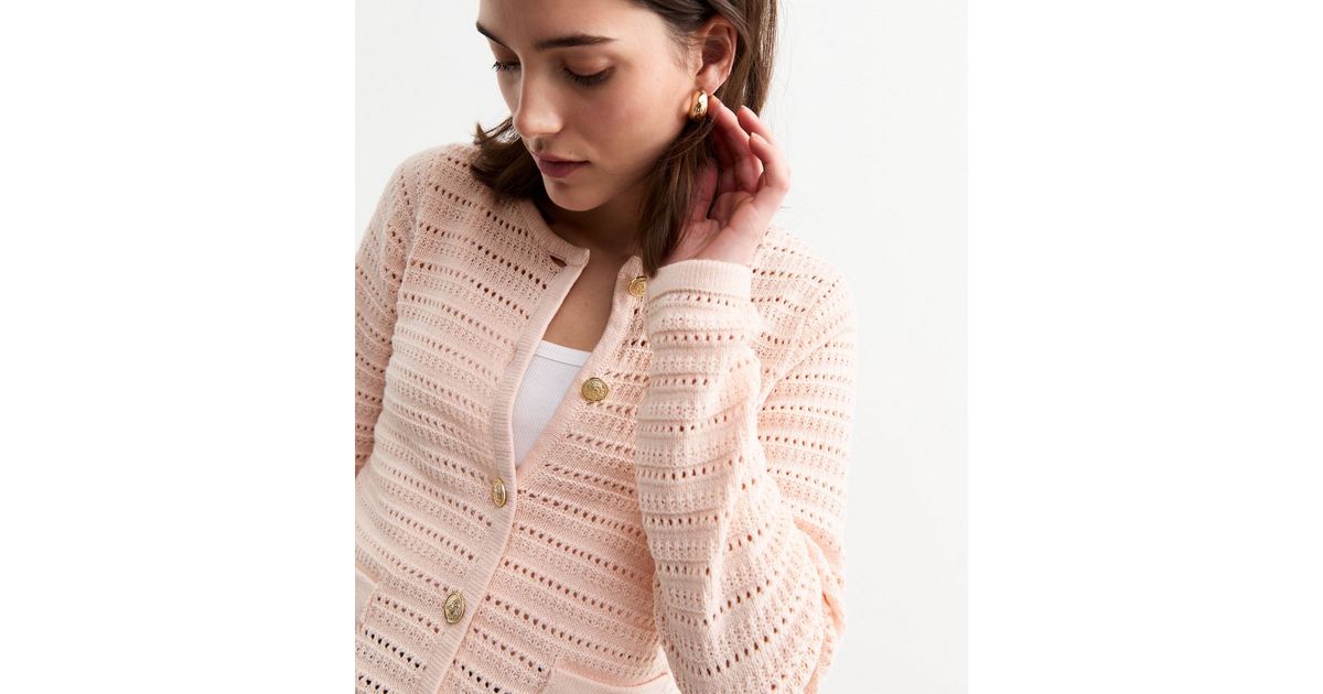 Pink Open Knit Button Detail Cardigan | New Look