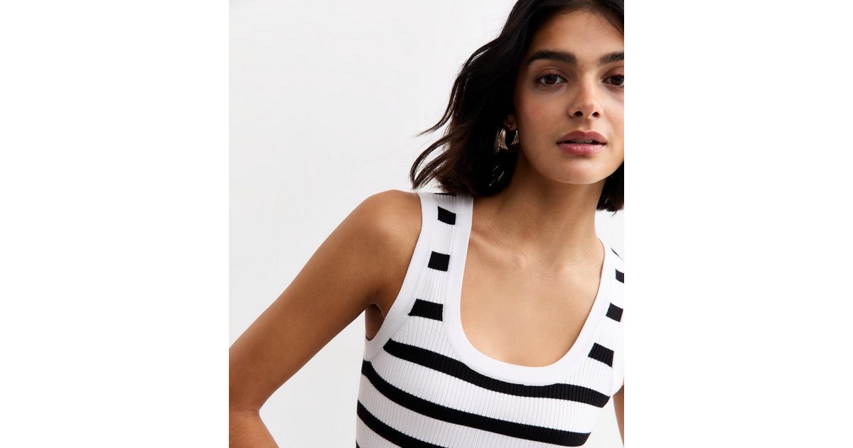 White Striped Scoop Neck Ribbed Vest | New Look