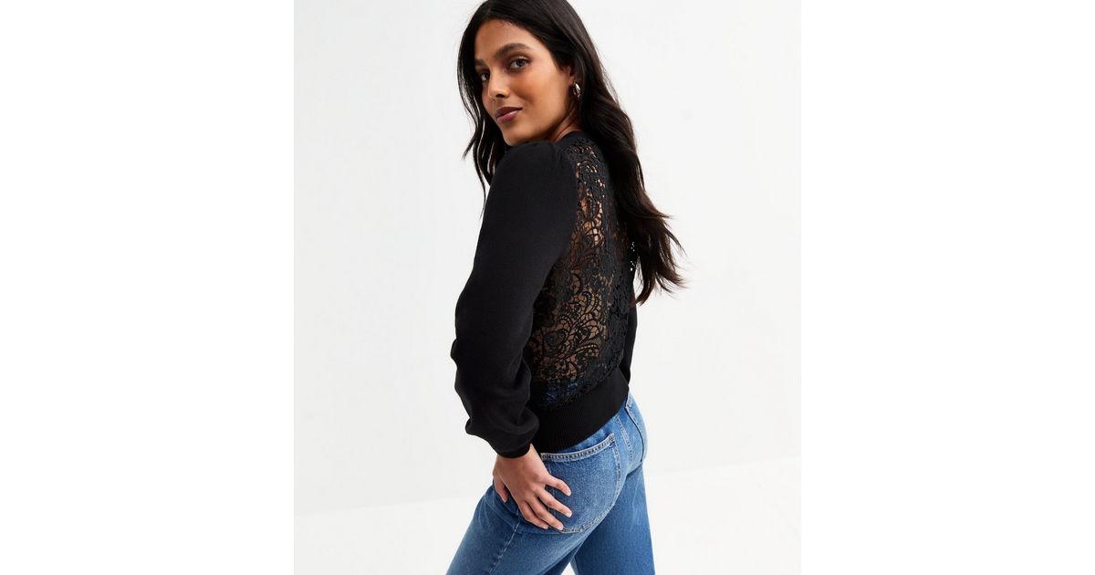 Black Knitted Lace Back Cardigan | New Look