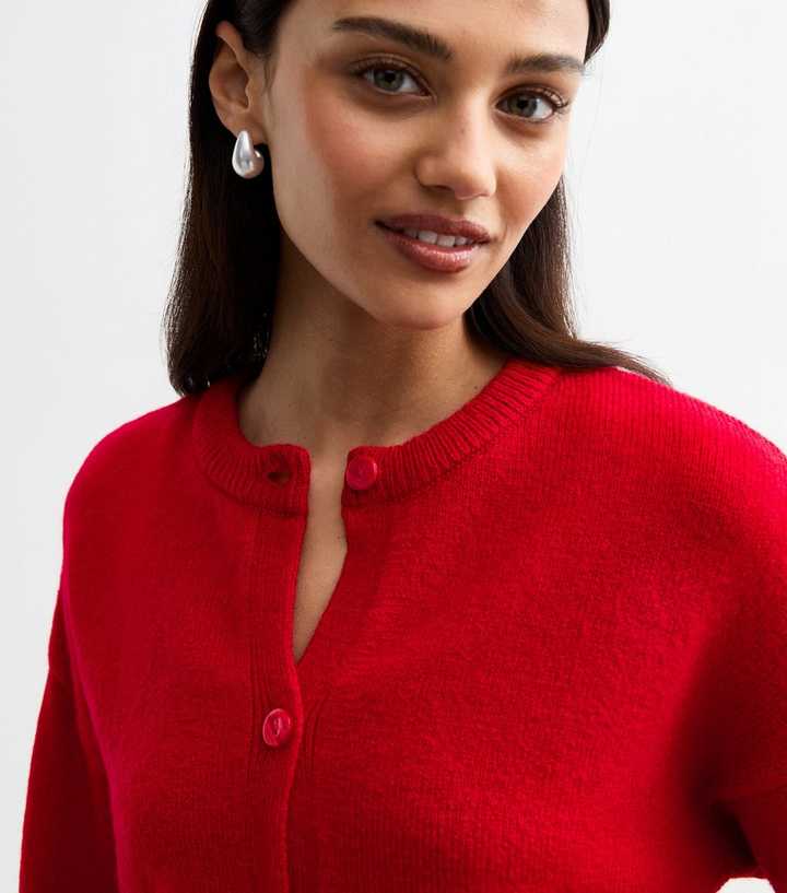 Red Crew Neck Cardigan | New Look