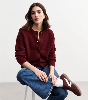 Dark Red Crew Neck Cardigan | New Look
