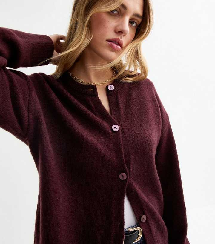Burgundy Crew Neck Cardigan | New Look