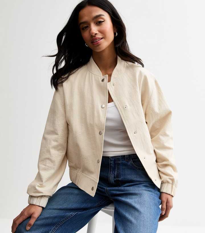 Petite Stone Textured Long Sleeve Bomber Jacket | New Look