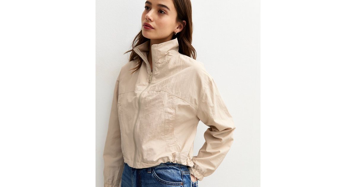 Stone High Neck Cropped Jacket | New Look