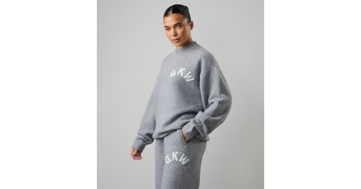 Gym King Grey Knit Logo Crew Neck Jumper | New Look