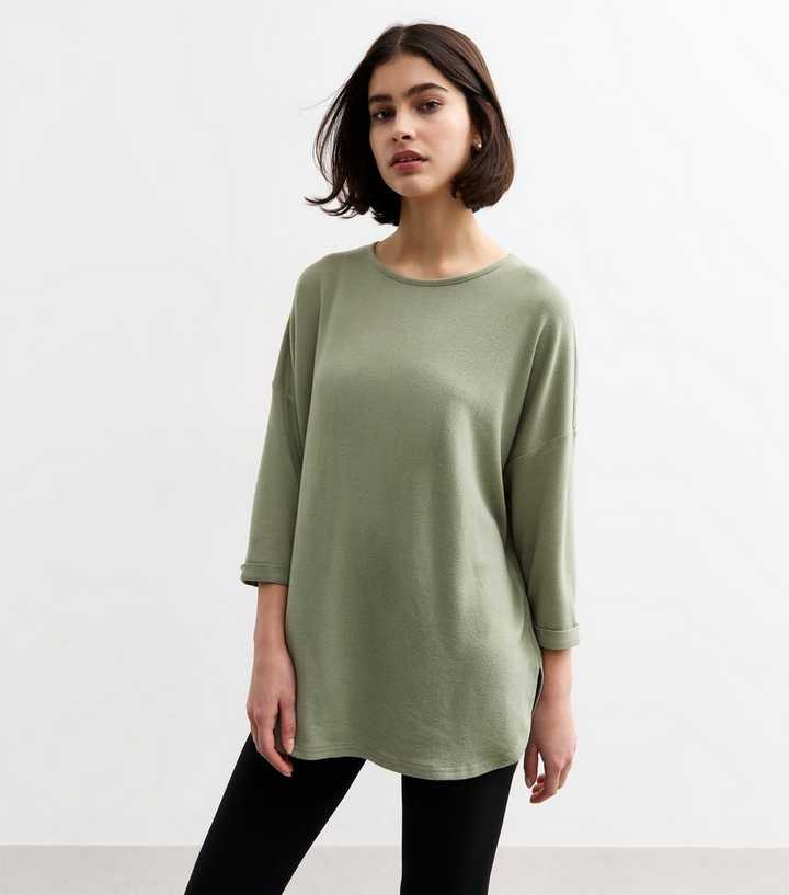 Green Soft Touch Three Quarter Sleeve Top | New Look
