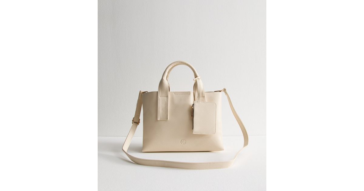 Cream Grained Faux Leather Tote Bag and Coin Purse Set | New Look
