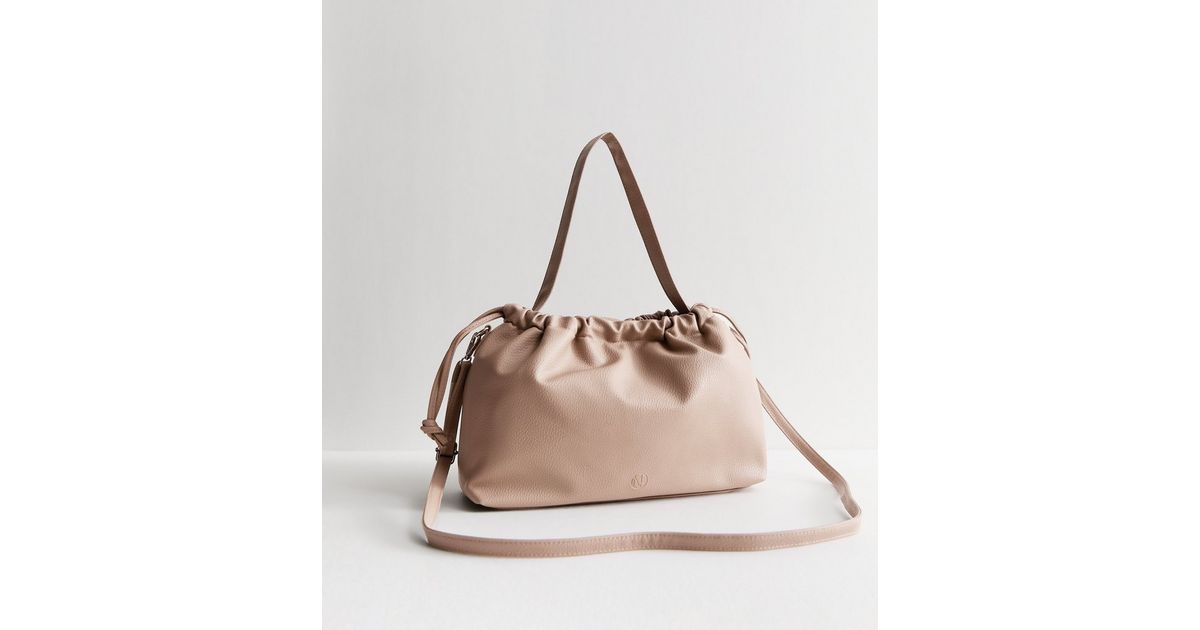 Mink Brown Pebbled Faux Leather Drawstring Hobo Bag | New Look