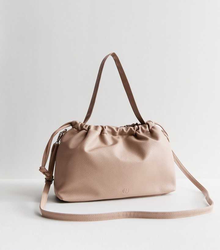 Mink Brown Pebbled Faux Leather Drawstring Hobo Bag | New Look