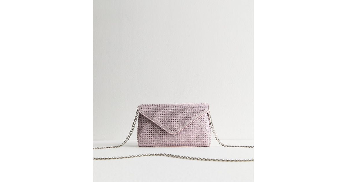 Pink Studded Metallic Chain Strap Clutch Bag | New Look